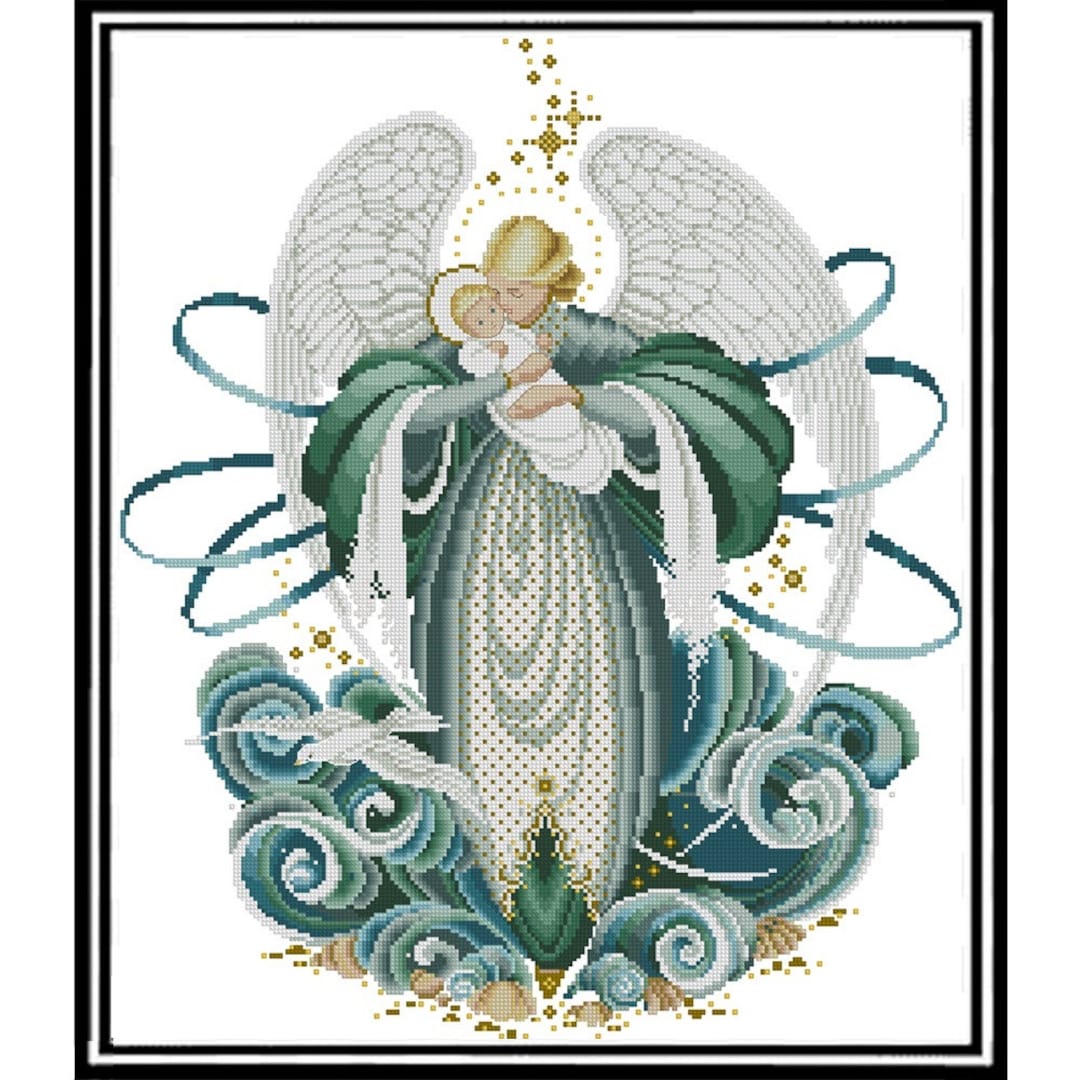 PDF + SAGA Digital Cross Stitch Pattern Angel of the Sea Blue Marine ...