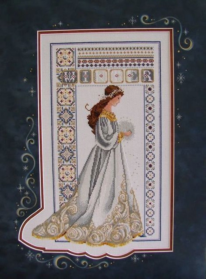 PDF + SAGA Digital Cross Stitch Pattern Lady Winter Celtic Gold White ...