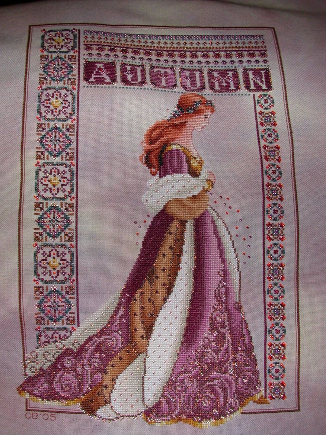 PDF Digital Cross Stitch Pattern Lady Autumn Alternative Colors Purple ...