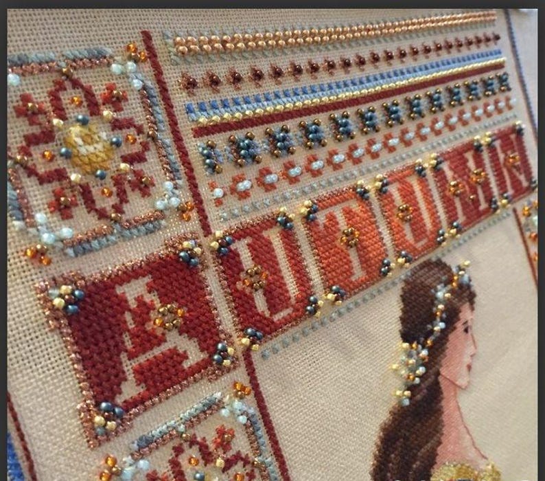 PDF Digital Cross Stitch Pattern Lady Autumn Alternative Colors Orange ...