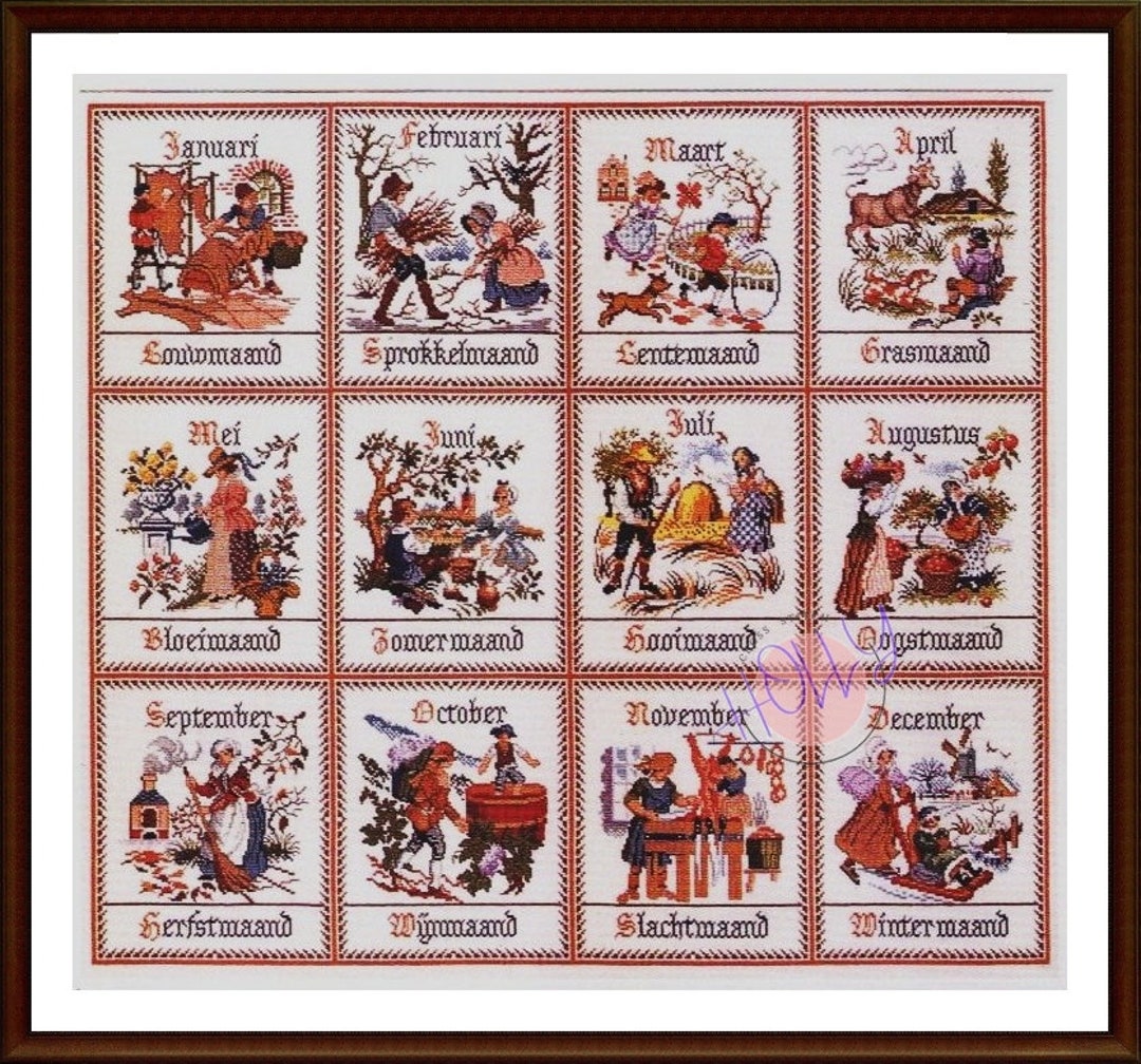 Cross Stitch Pattern PDF SAGA Year Sampler Country Life Calendar Month ...