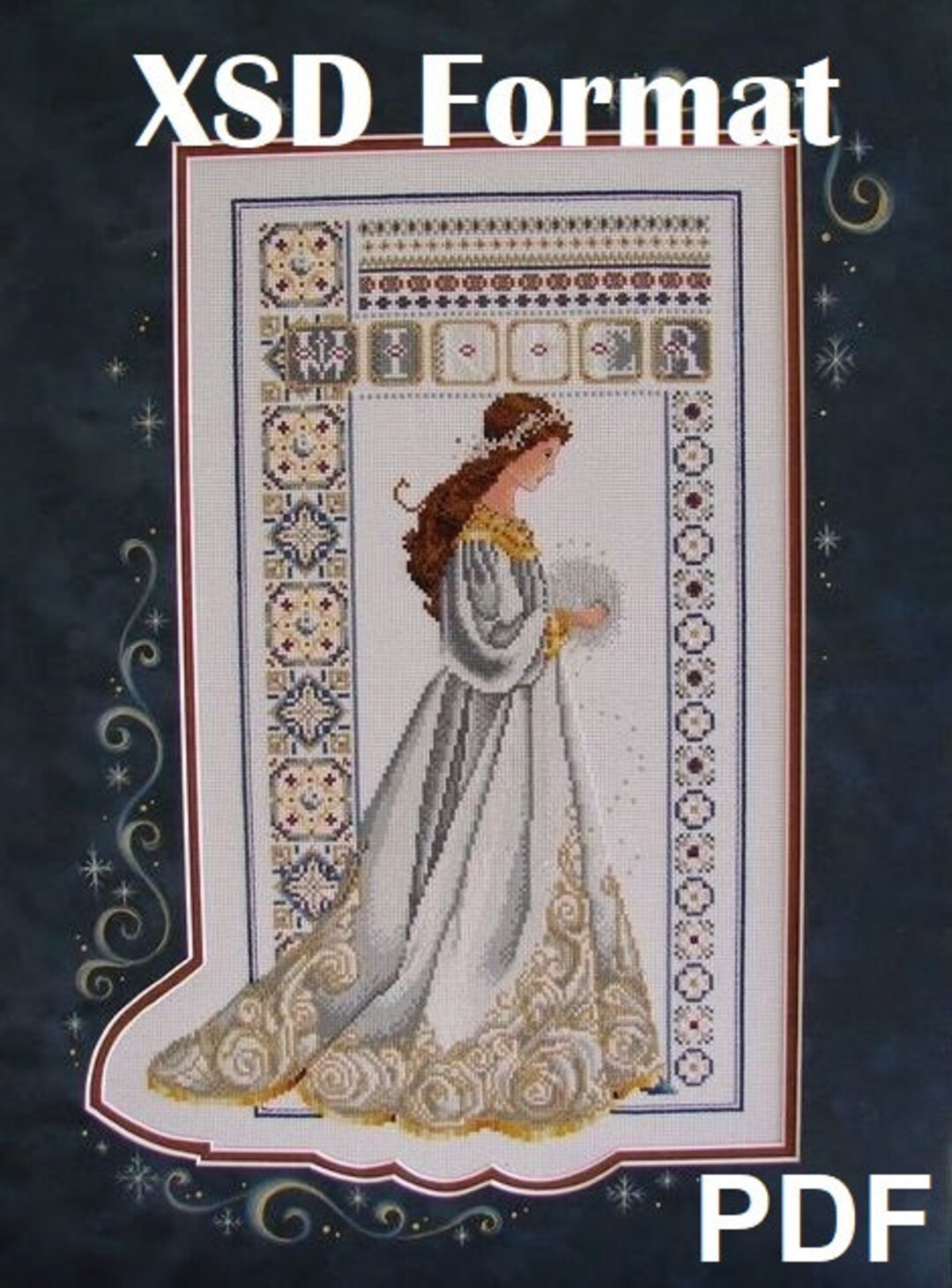 PDF SAGA Digital Cross Stitch Pattern Lady Winter Celtic Gold White ...