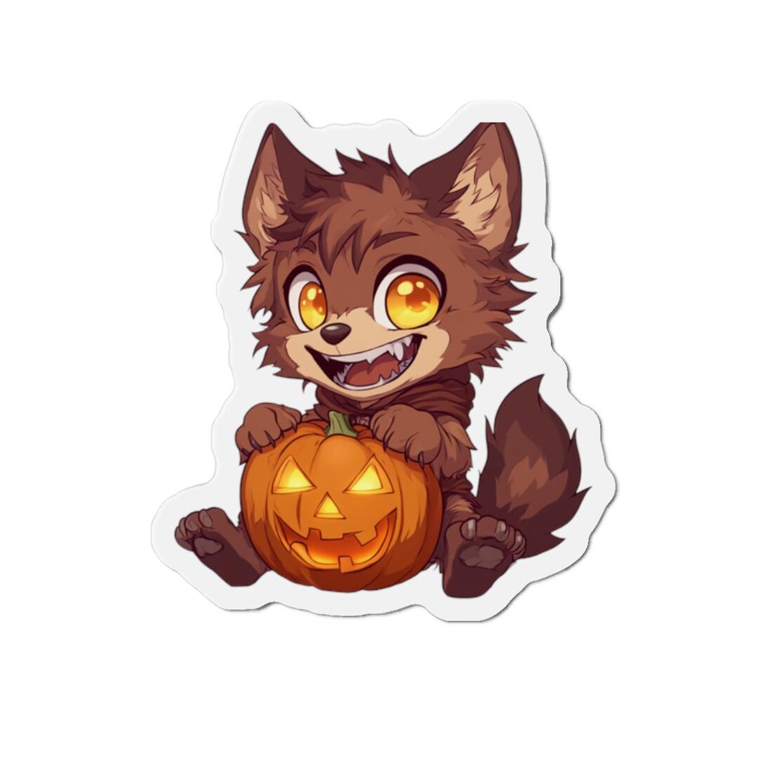 Howling Chibi Werewolf With Pumpkin Custom Die-cut Magnet - Etsy