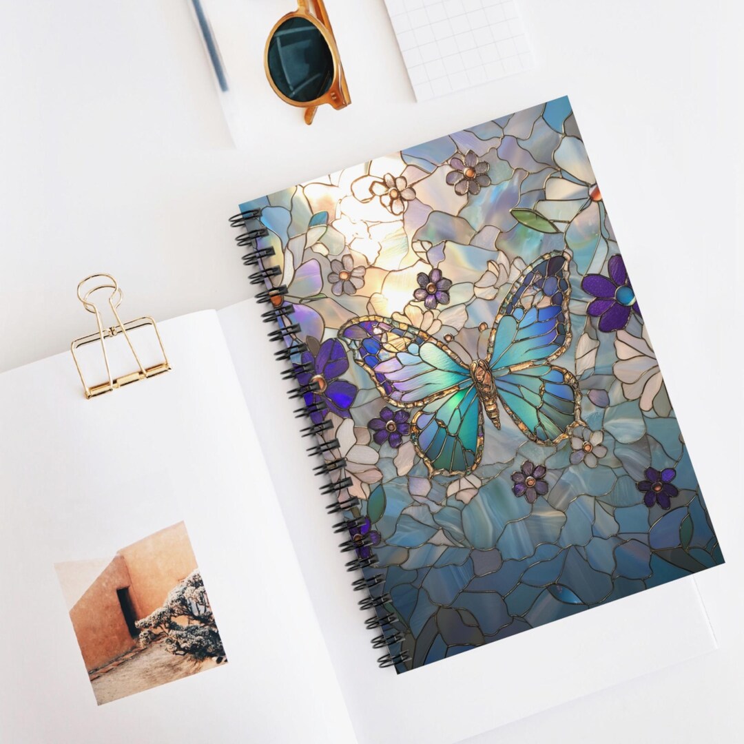 Spiral Notebook Stained Glass Butterfly With Iridescent Wings in ...