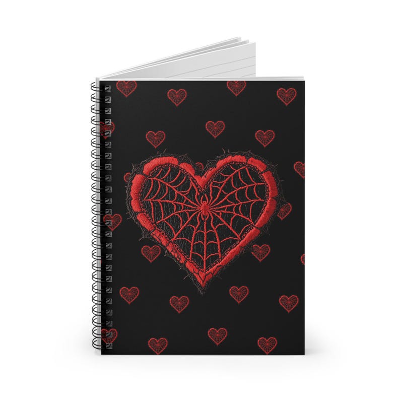 Crimson Web: Black and Red Spider Web Heart Spiral Notebook - Etsy