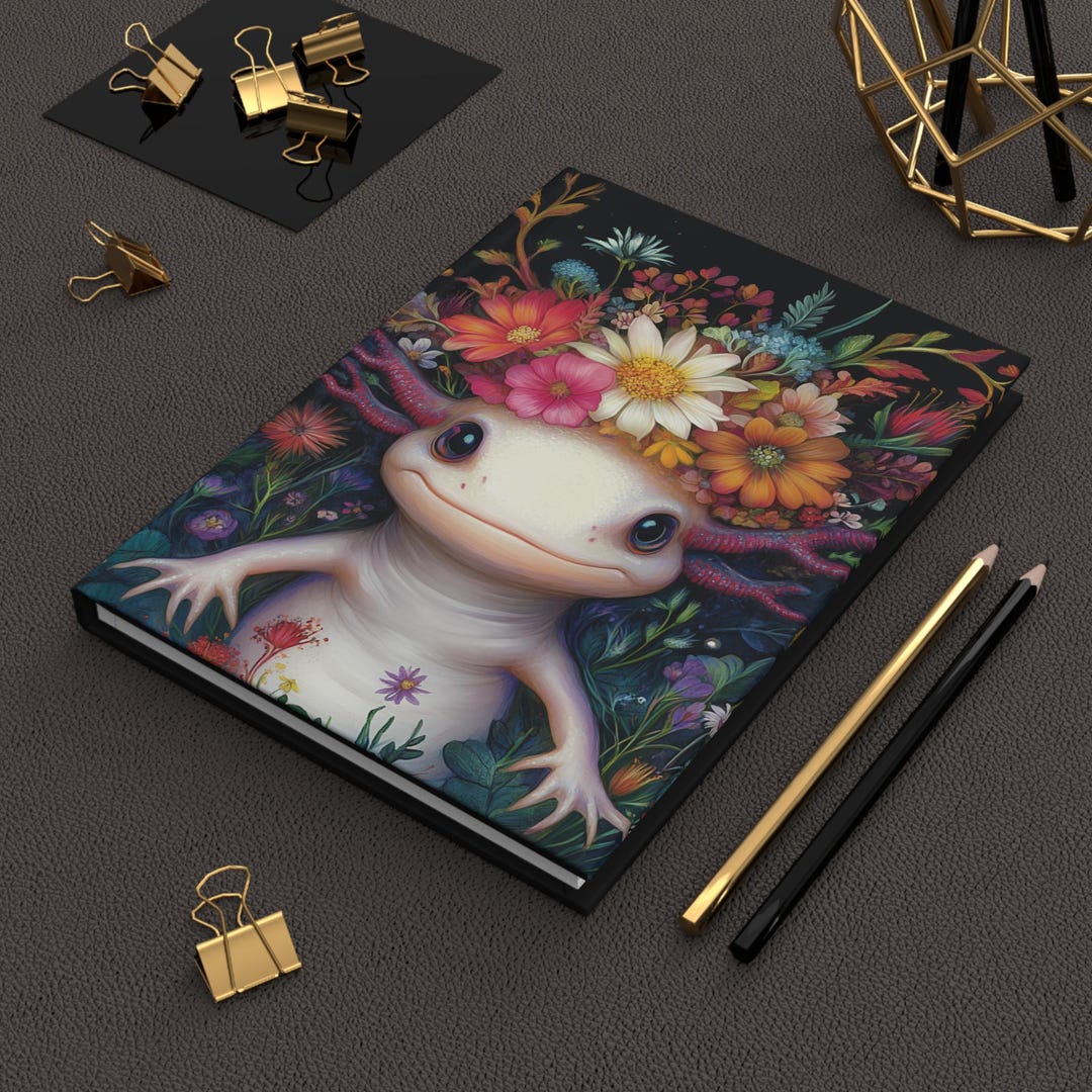 Hardcover Journal Matte, Axolotl Wildflower Crown Notebook, Unique ...