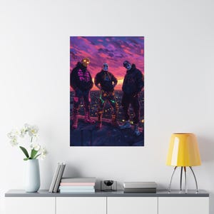 Urban Legends at Dusk: A Poster for Iconic Figures and Sunset ...