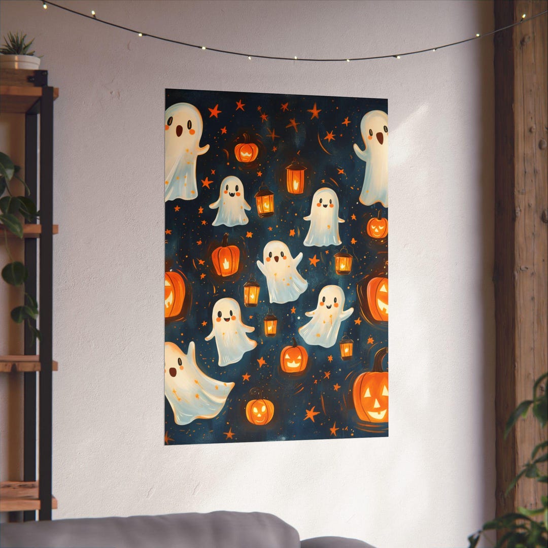 Galactic Ghosts & Pumpkins Matte Poster - Etsy