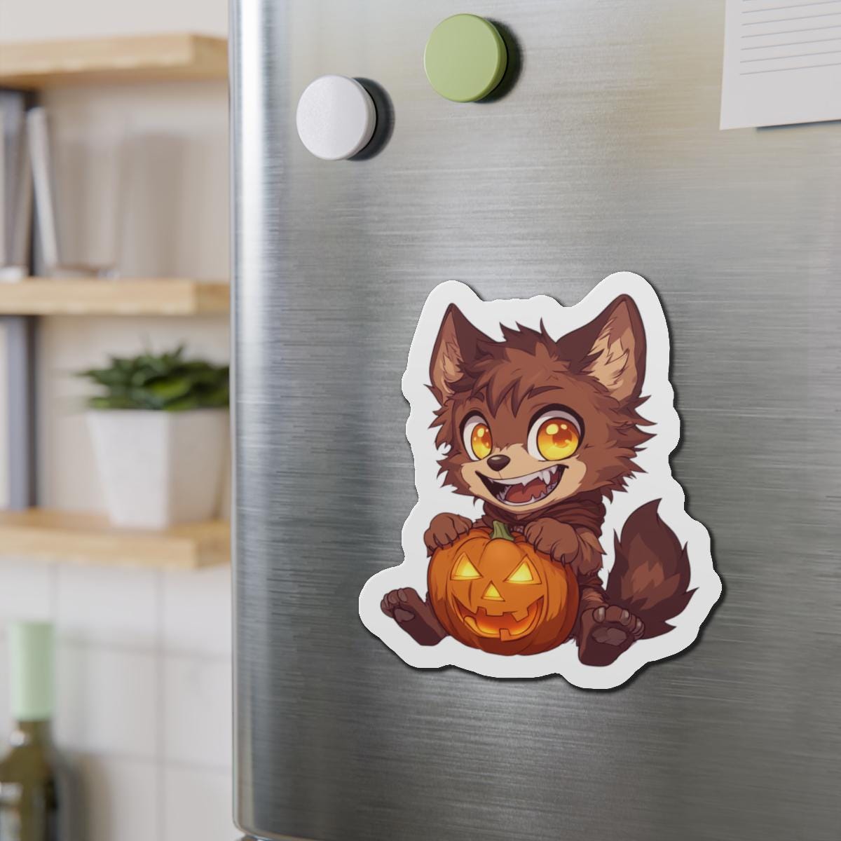 Howling Chibi Werewolf With Pumpkin Custom Die-cut Magnet - Etsy