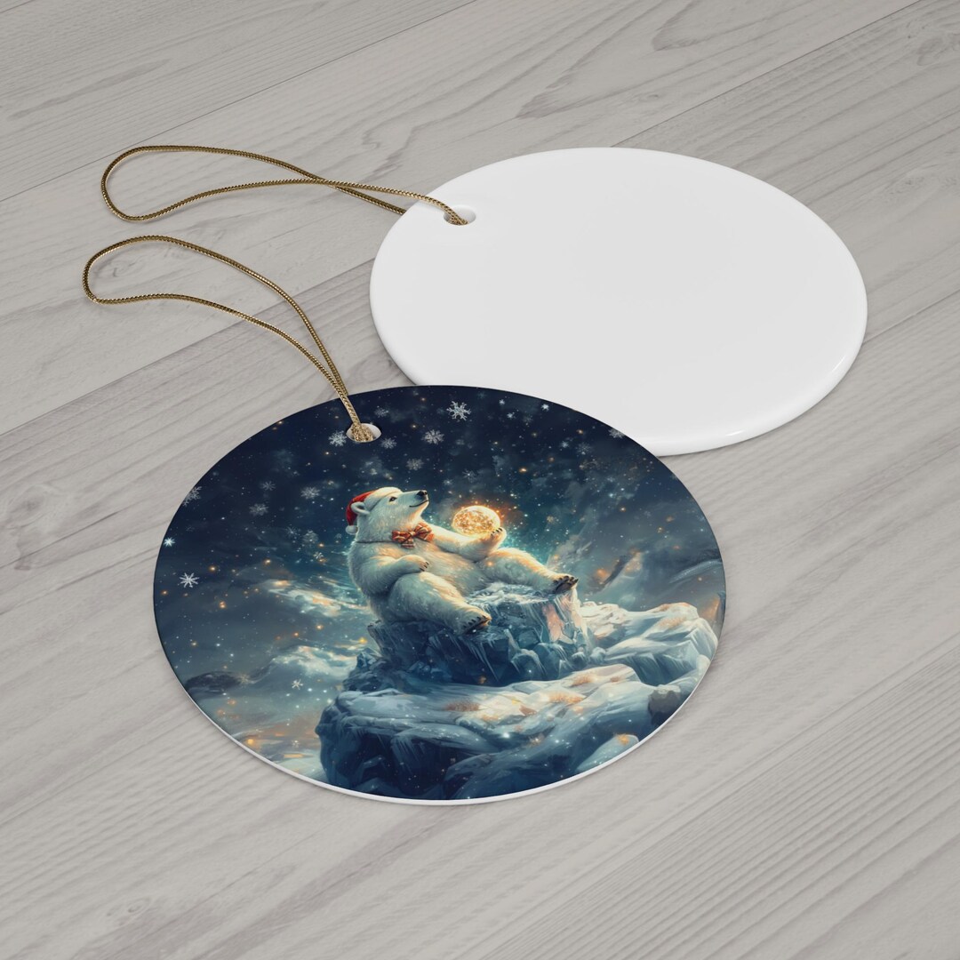 Dapper Polar Bear in Bow Tie and Santa Hat on Iceberg Throne, Holding ...