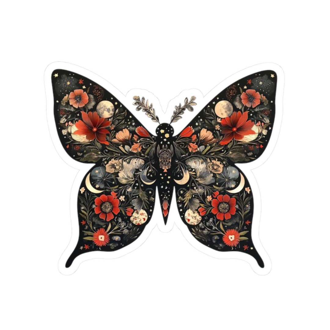 Moth Stickers, Flower Moon Stars Kiss-cut Sticker Set, Detailed Insect ...