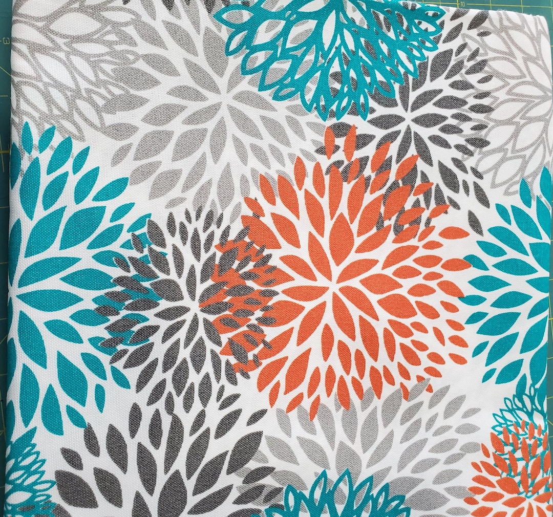 DAHLIA PINNATA Green & Orange Flowers OUTDOOR Fabric - Destash - Etsy