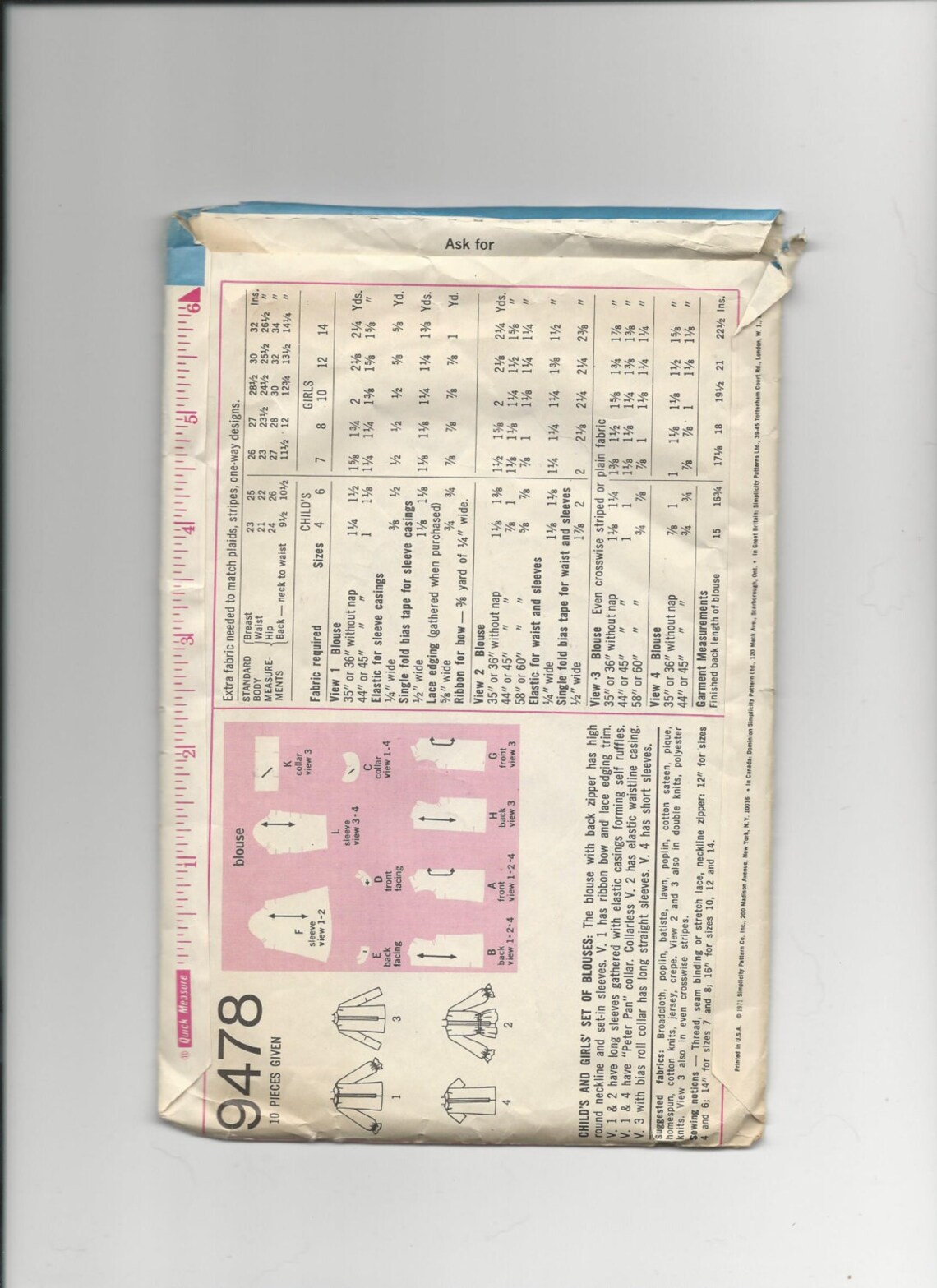 Simplicity 9478 ~ VINTAGE ~size 7 Girls - Etsy