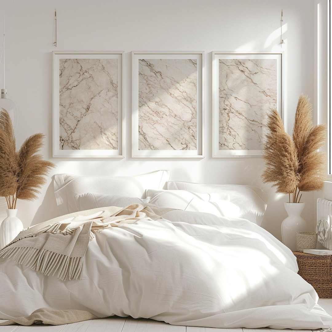 Beige & Gold Wall Prints, Marble Wall Prints, Set of 3 Posters, Beige ...