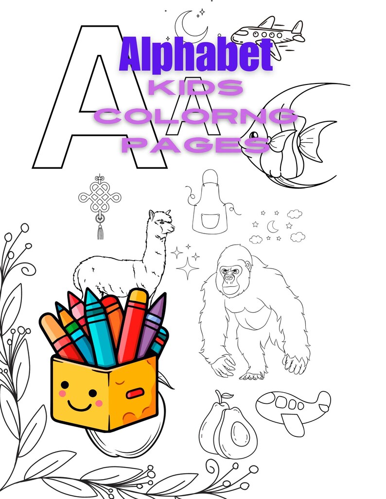 Alphabet Kids Coloring Pages. - Etsy