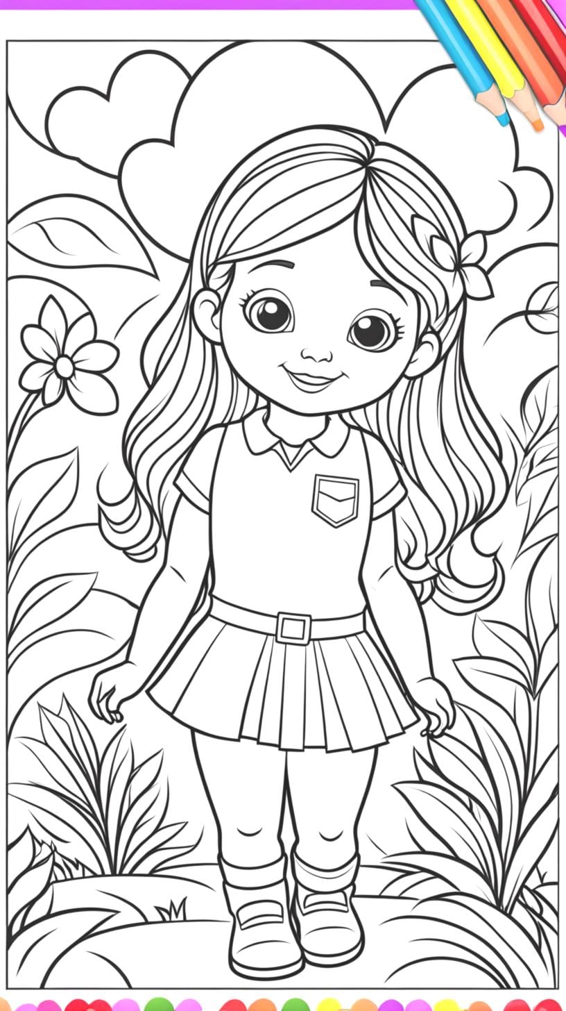 Beautiful Girls Coloring Pages Ai-generated, 30-page Set PDF, Png, and ...