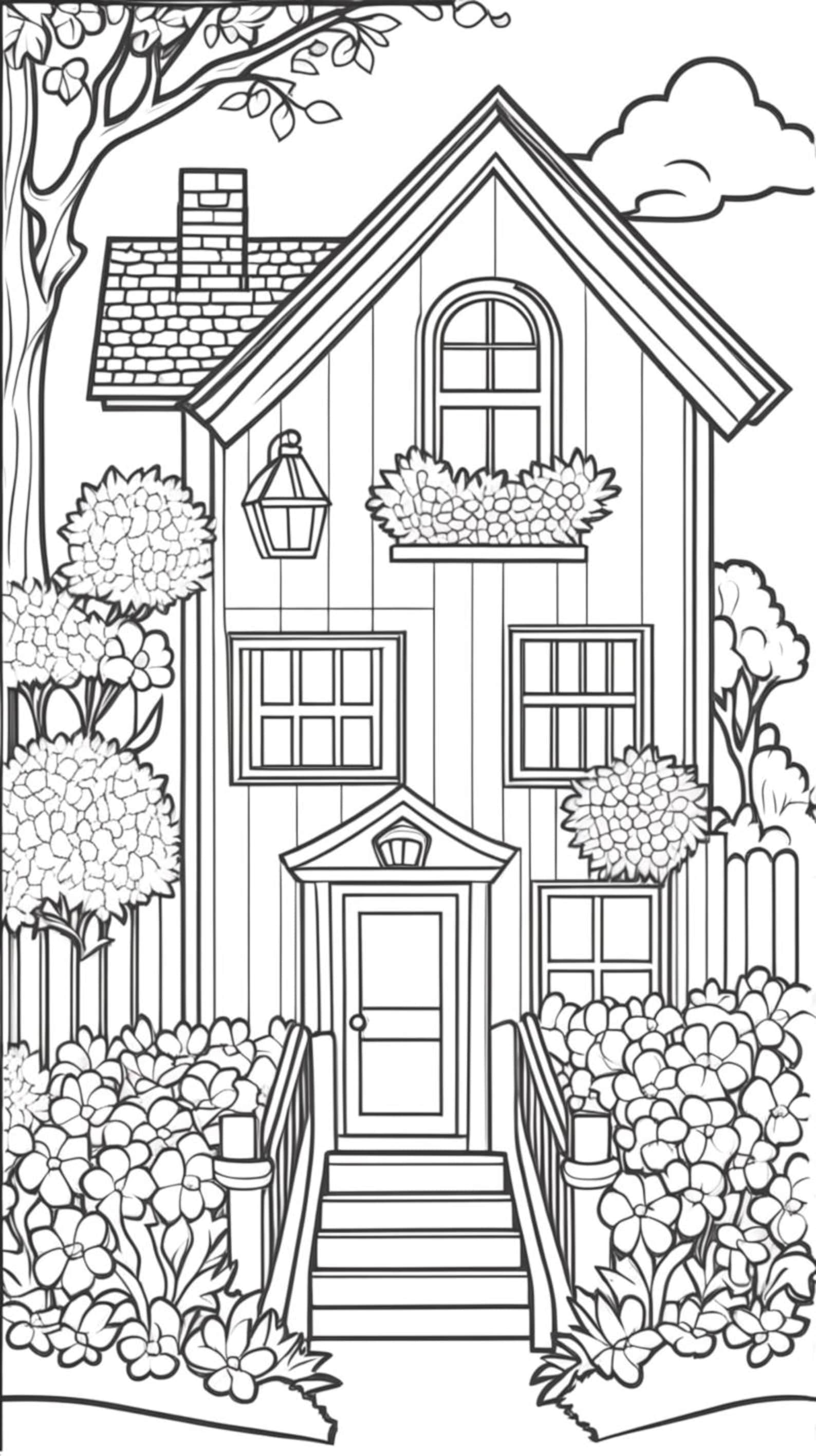 Charming Cottage Coloring Pages Ai-generated, 18-page Set PDF, Png, and ...
