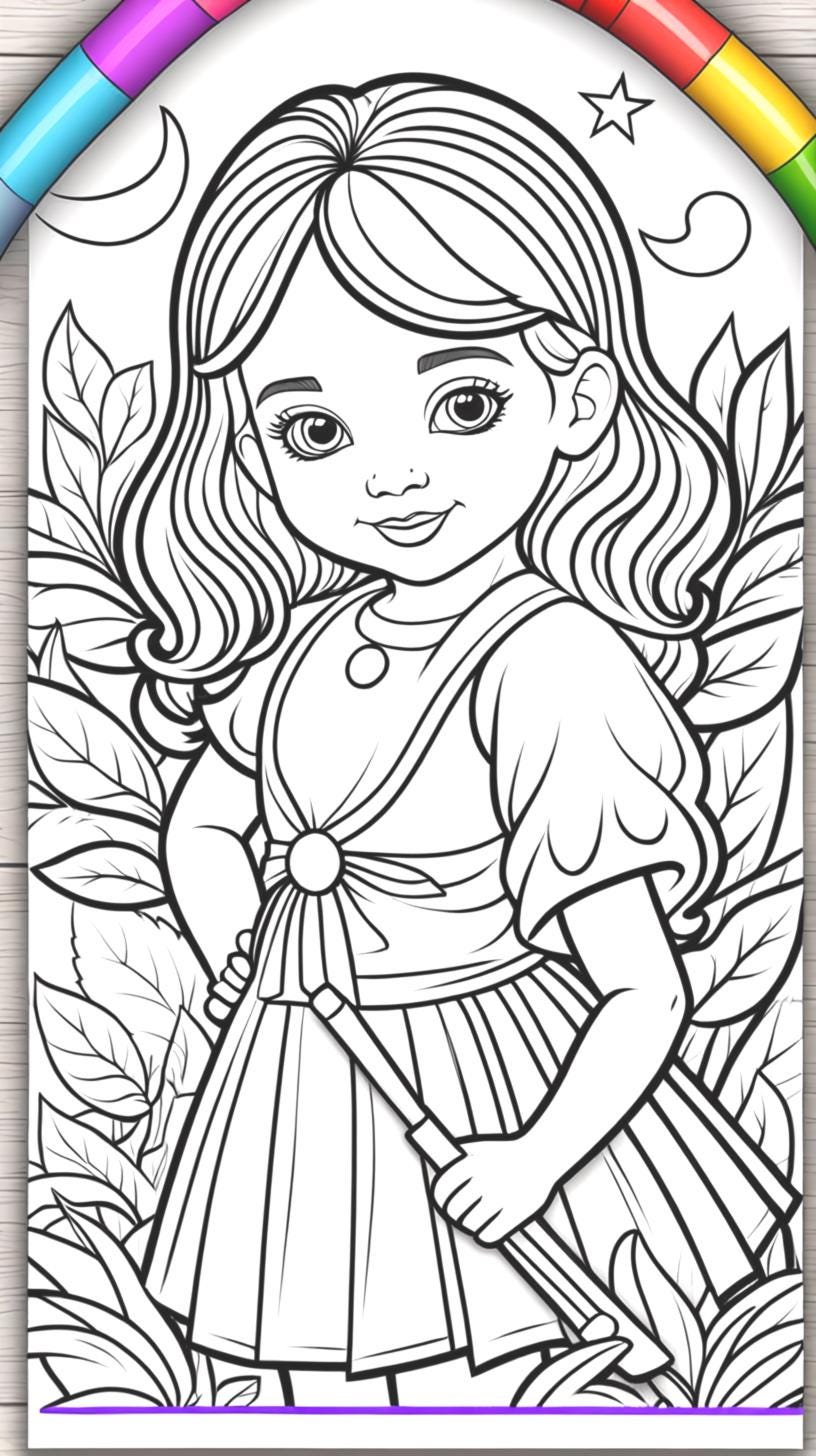 Beautiful Girls Coloring Pages Ai-generated, 30-page Set PDF, Png, and ...