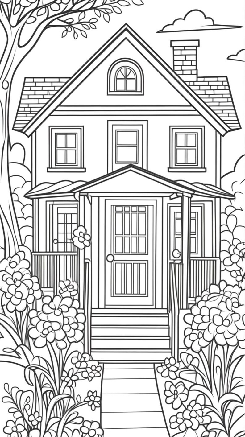Charming Cottage Coloring Pages Ai-generated, 18-page Set PDF, Png, and ...