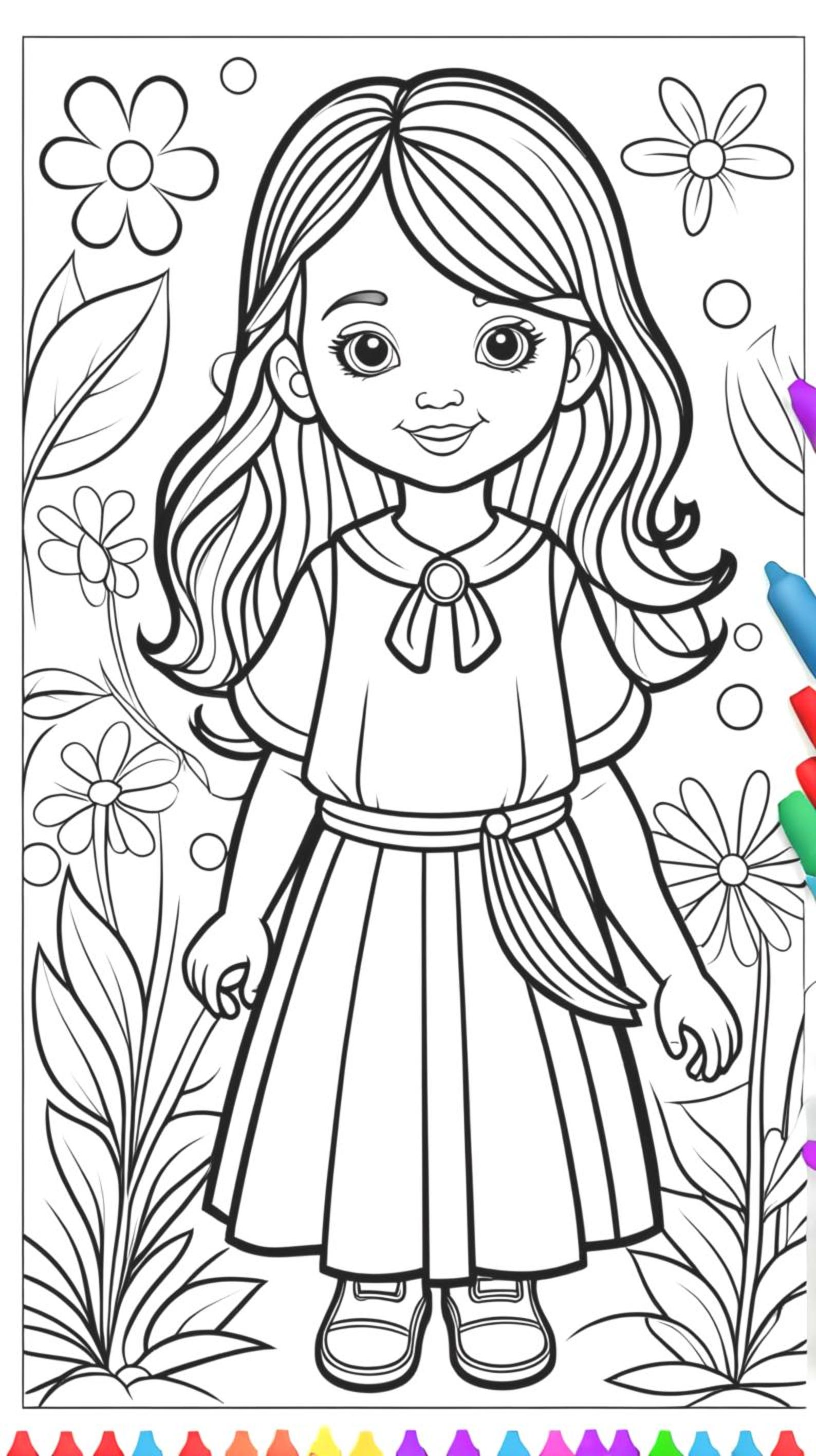 Beautiful Girls Coloring Pages Ai-generated, 30-page Set PDF, Png, and ...