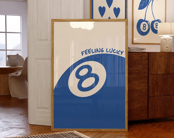 8 Ball Pink Blue Luck Chance Retro Art Print Bar Cart Decor Retro Ball ...