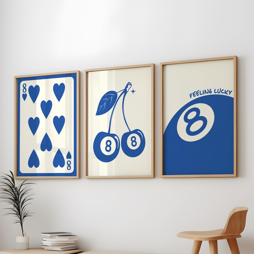 8 Ball Lucky 3 Poster Pack, Trendy 8 Retro Print Blue Apartment Decor ...