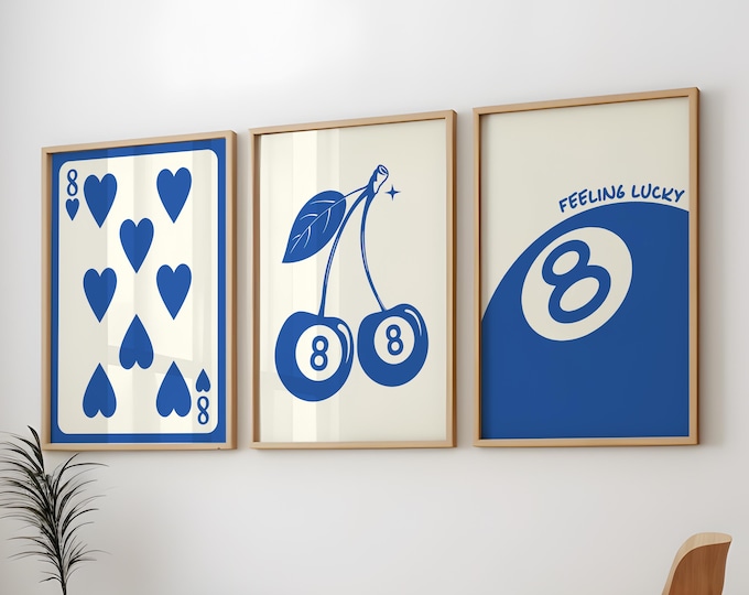 8 Ball Pink Blue Luck Chance Retro Art Print Bar Cart Decor Retro Ball ...