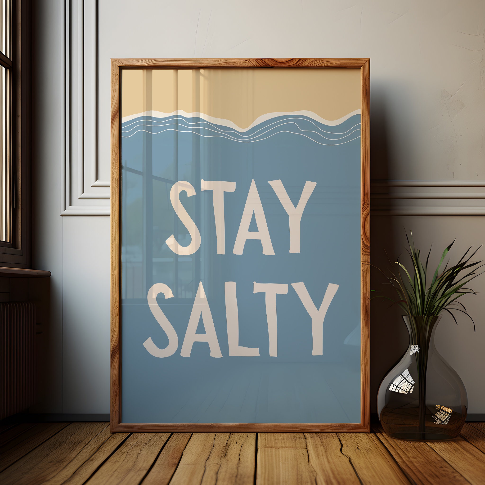 Stay Salty Poster, Summer Beach Coastal Art Typography Poster Beach ...