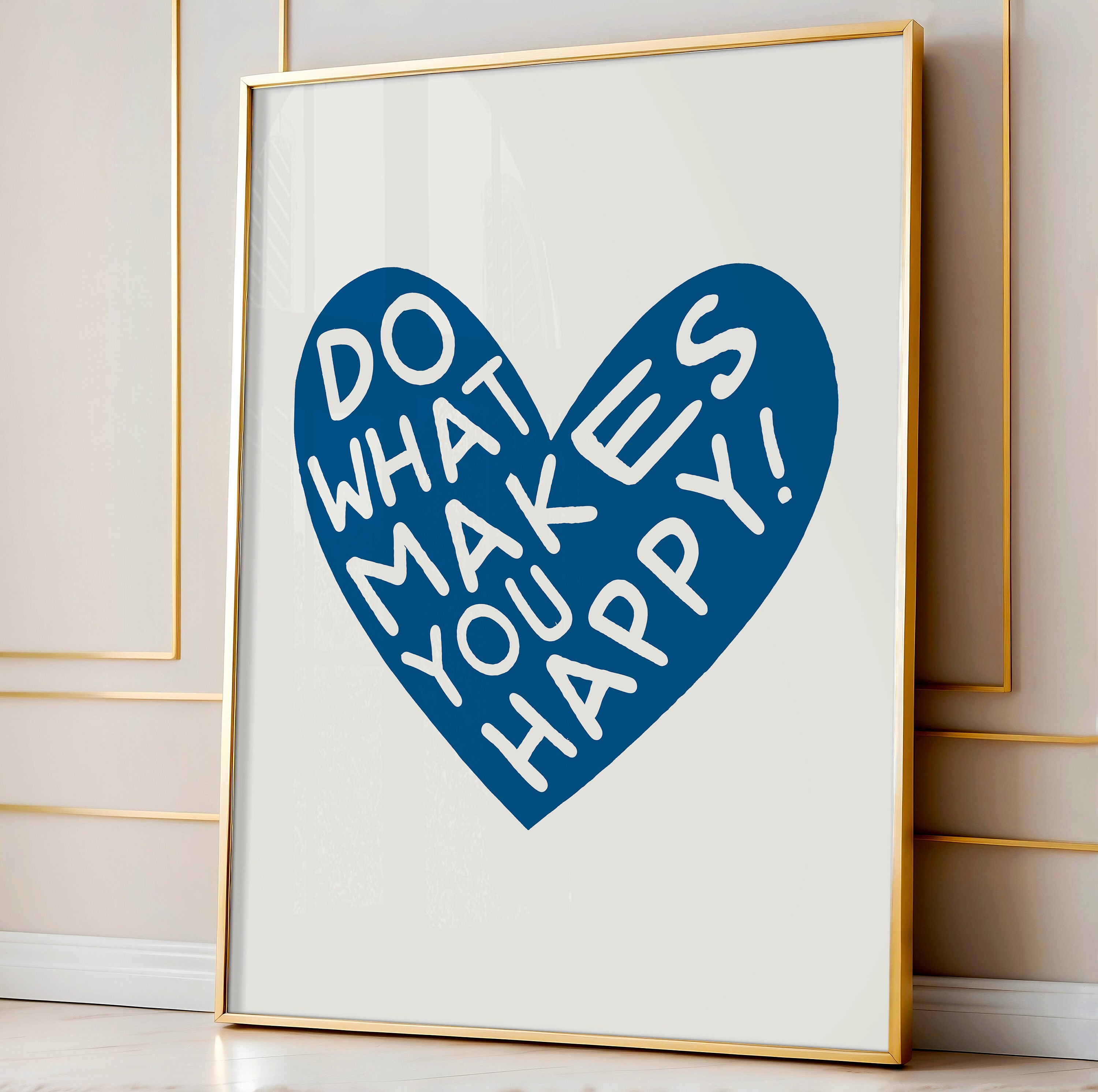 Blue Heart Print Retro, Trendy Wall Art Blue, Preppy Room Decor ...