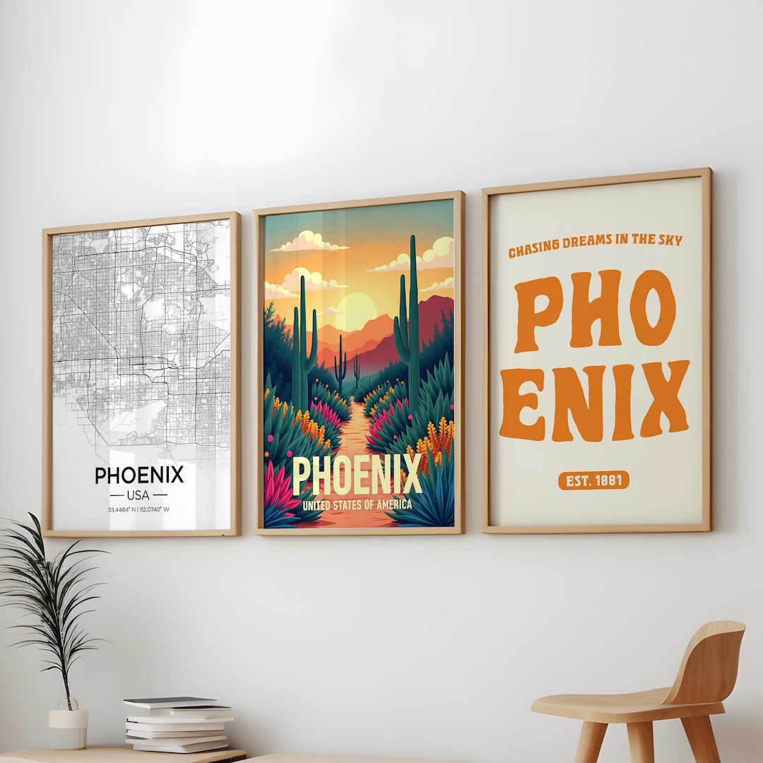Phoenix 3 Posters Pack, Phoenix City 3 Wall Art Pack, Phoenix Vintage ...