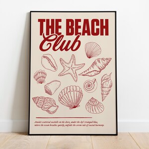 The Beach Club Poster, Summer Beach Coastal Red Art Red Poster Beach ...