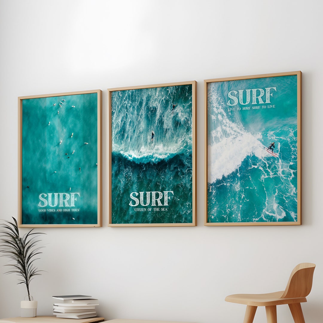 Surf Posters 3 Pack, Surf Coastal Art Summer Wall Print Painting, Surf ...