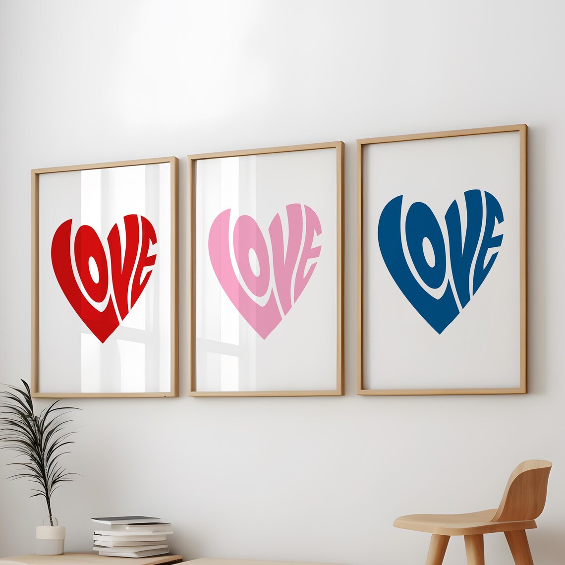 Love Heart Print, Retro Trendy Wall Art for Preppy Rooms, Blue ...