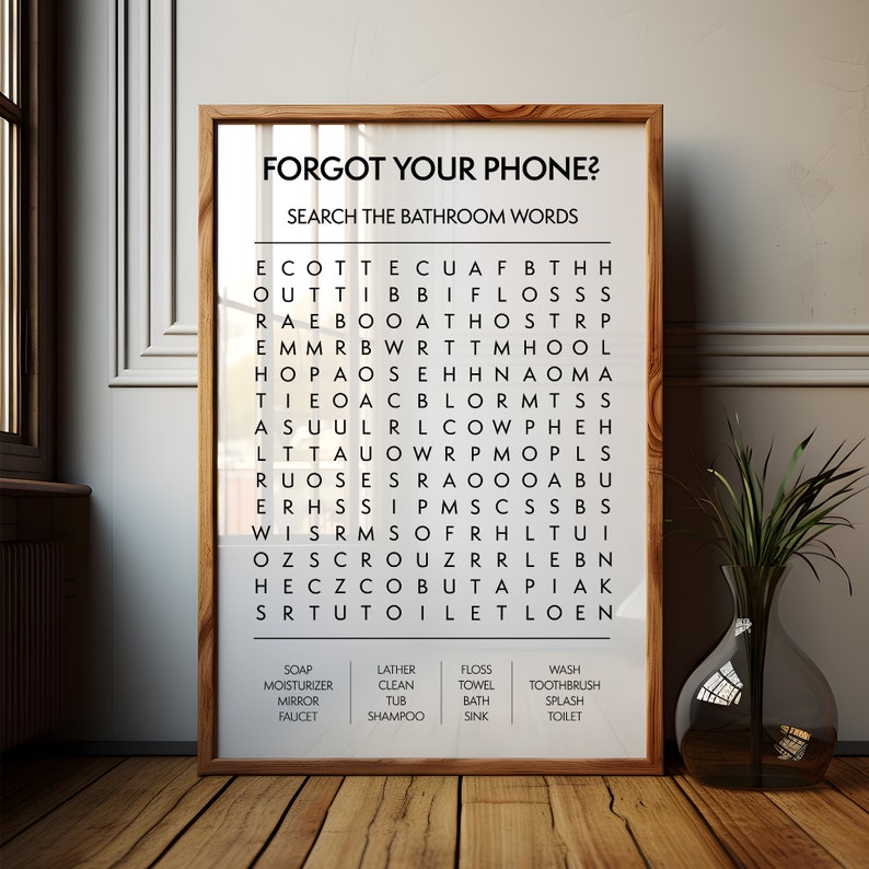 Funny Bathroom Word Search Art Print: Forgot Your Phone Puzzle - Etsy