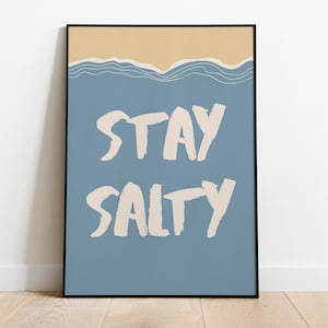 Stay Salty Poster, Summer Beach Coastal Art Typography Poster Beach ...