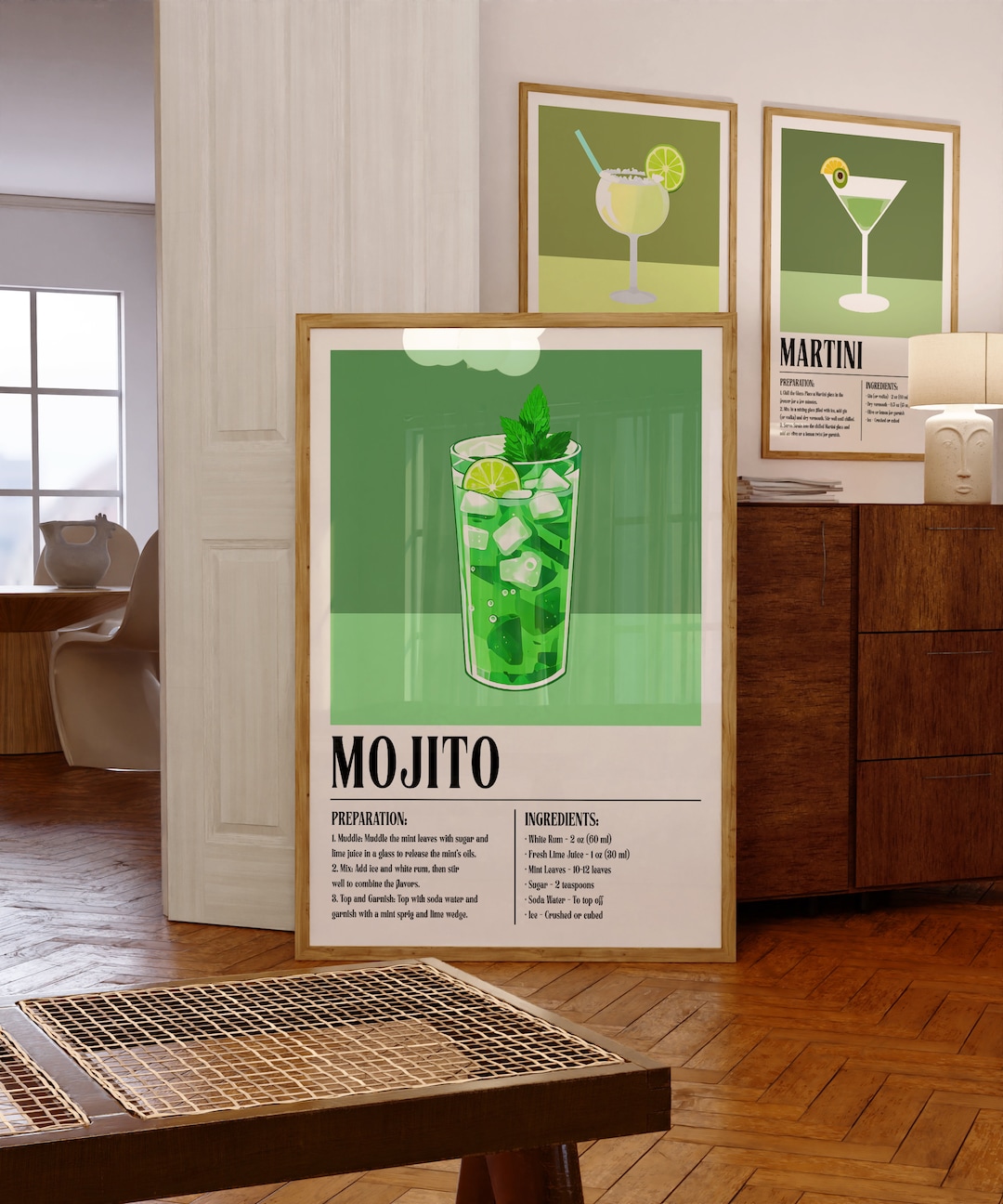 Mojito Poster, Cocktail Print Art Bar Cart Decor, Mojito Print Cocktail ...