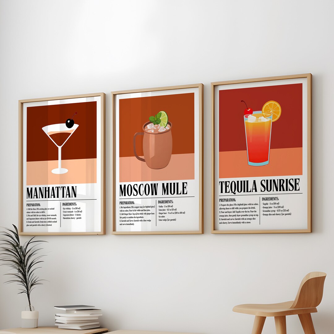 Cocktails Posters 3 Pack, Cocktail Print Art Cocktail Wall Print Art ...