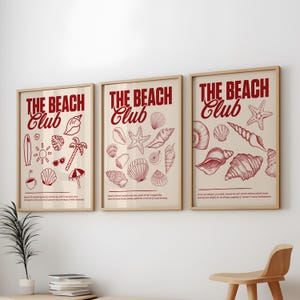 The Beach Club Poster, Summer Beach Coastal Red Art Red Poster Beach ...