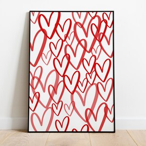 Red Heart Print 3 Pack, Red Retro Trendy Wall Art for Preppy Rooms, Red ...