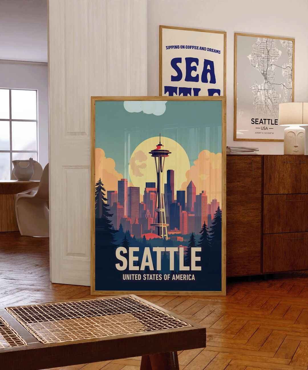 Seattle Poster, Seattle City Map Wall Art, Seattle Vintage Travel ...