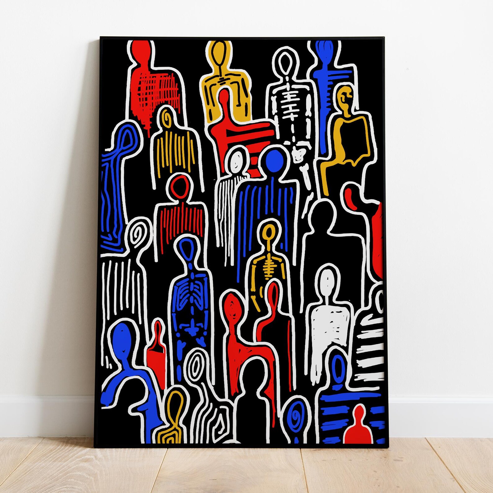 Pop Art Wall Print: Abstract Colorful Figures Poster, Modern Black Wall ...