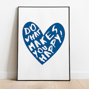 Blue Heart Print Retro, Trendy Wall Art Blue, Preppy Room Decor ...