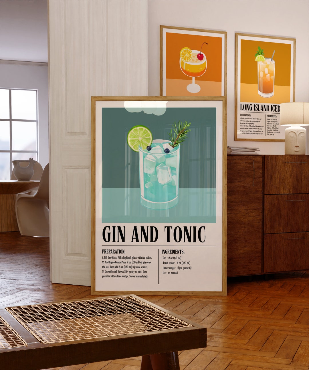 Gin and Tonic Poster, Cocktail Wall Art Bar Cart Decor, Retro Gin Print ...