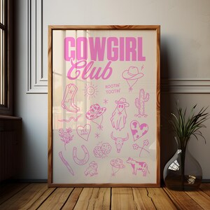 Pink Retro Cowgirl Western Print, Cowgirl Pink Western Decor, Pink ...