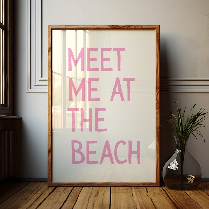 Meet Me at the Beach Poster, Summer Beach Coastal Art Typography Poster ...