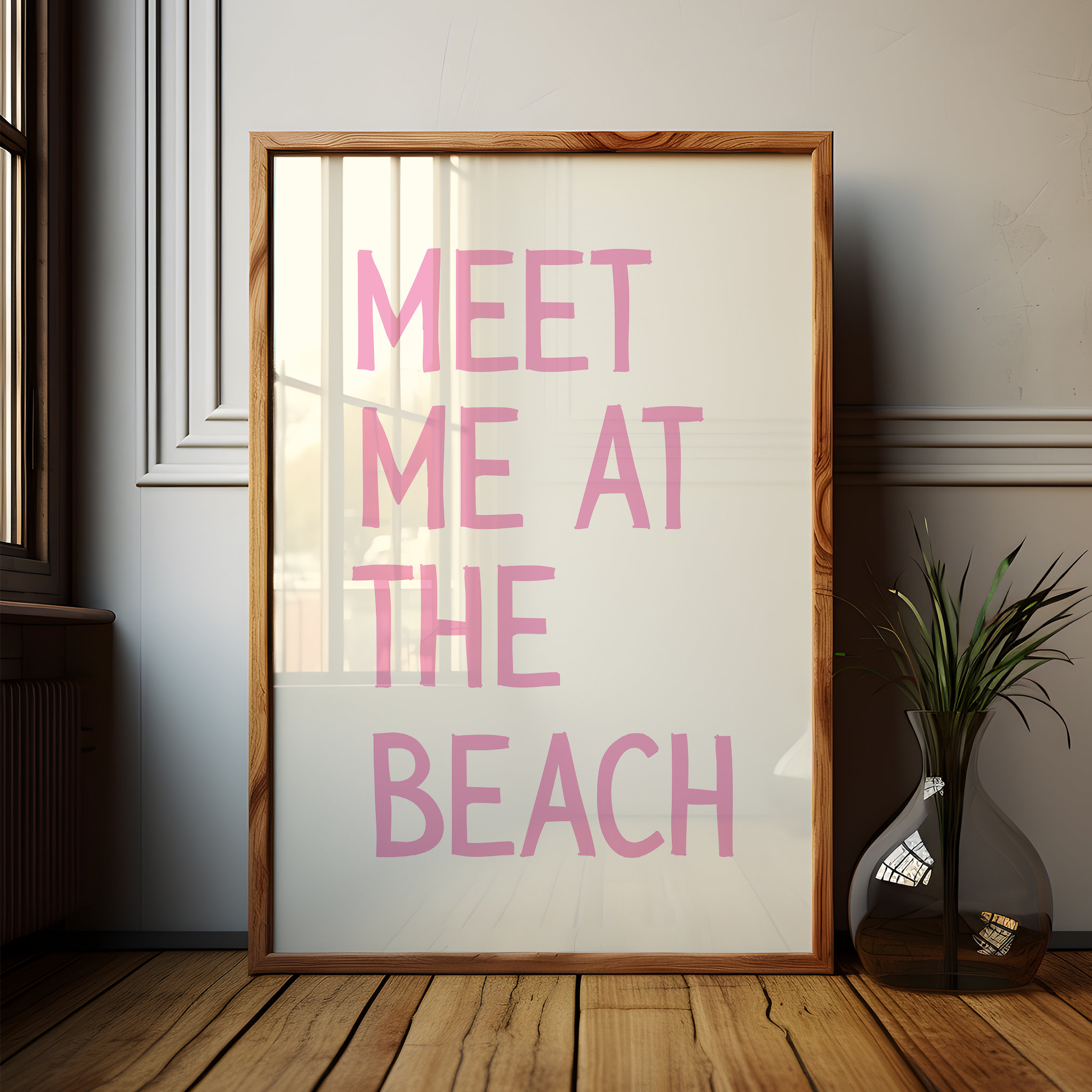 Meet Me at the Beach Poster, Summer Beach Coastal Art Typography Poster ...