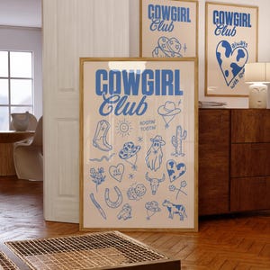 Cowgirl Poster, Cowgirl South Western Art Blue Poster Country House ...