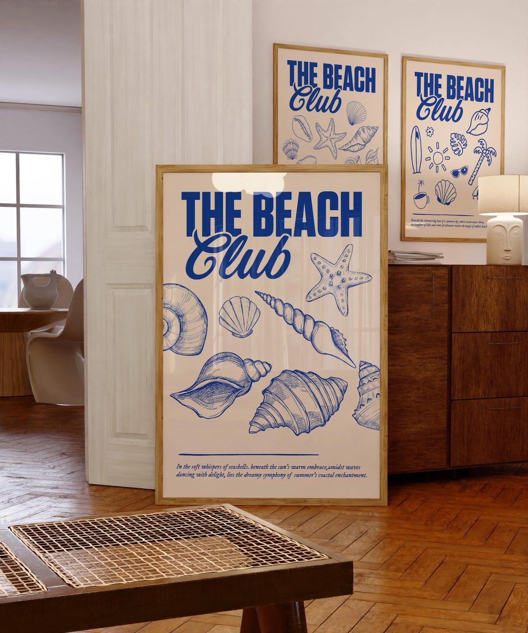 The Beach Club Poster, Summer Beach Coastal Art Blue Poster Beach House ...
