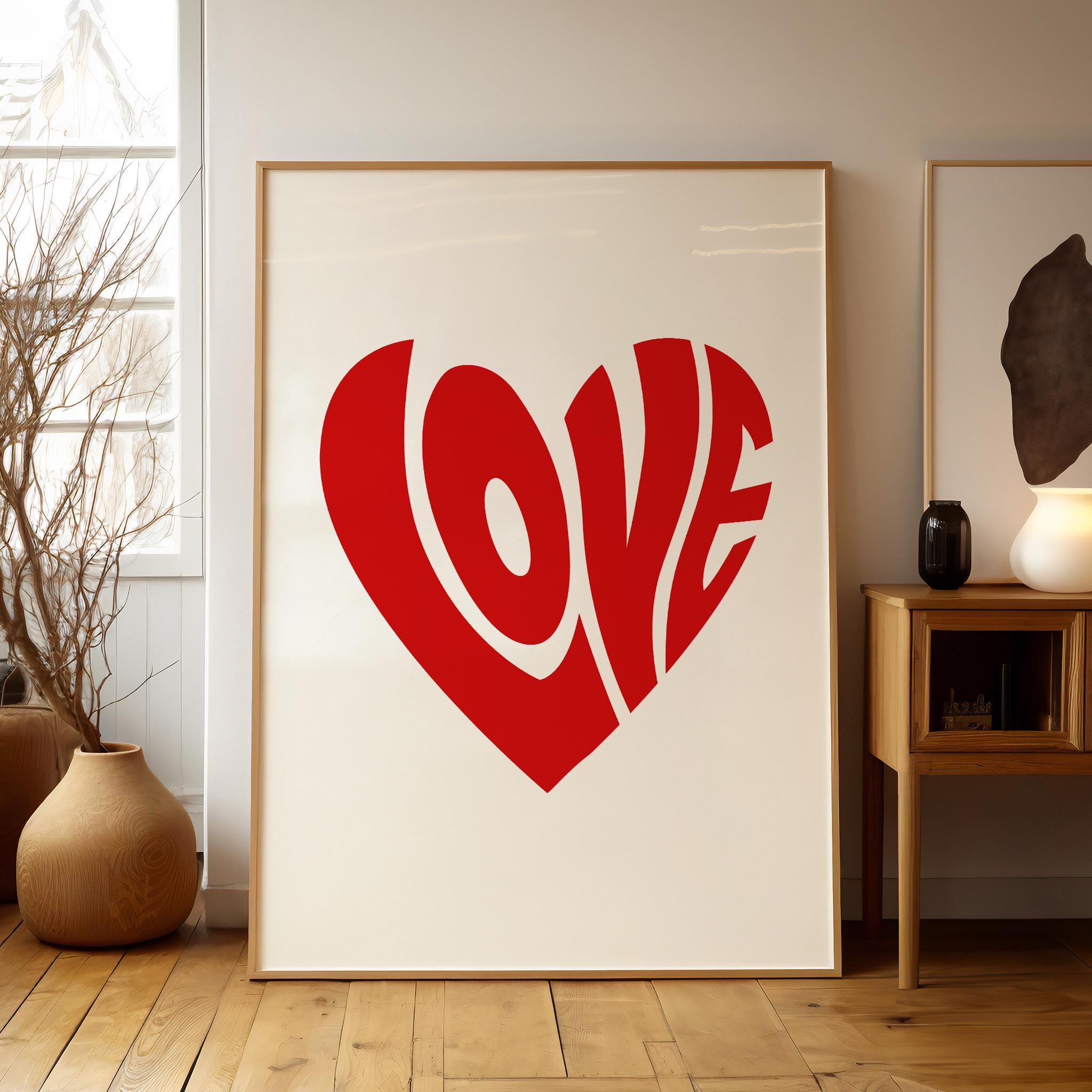 Love Heart Print, Retro Trendy Wall Art for Preppy Rooms, Blue ...