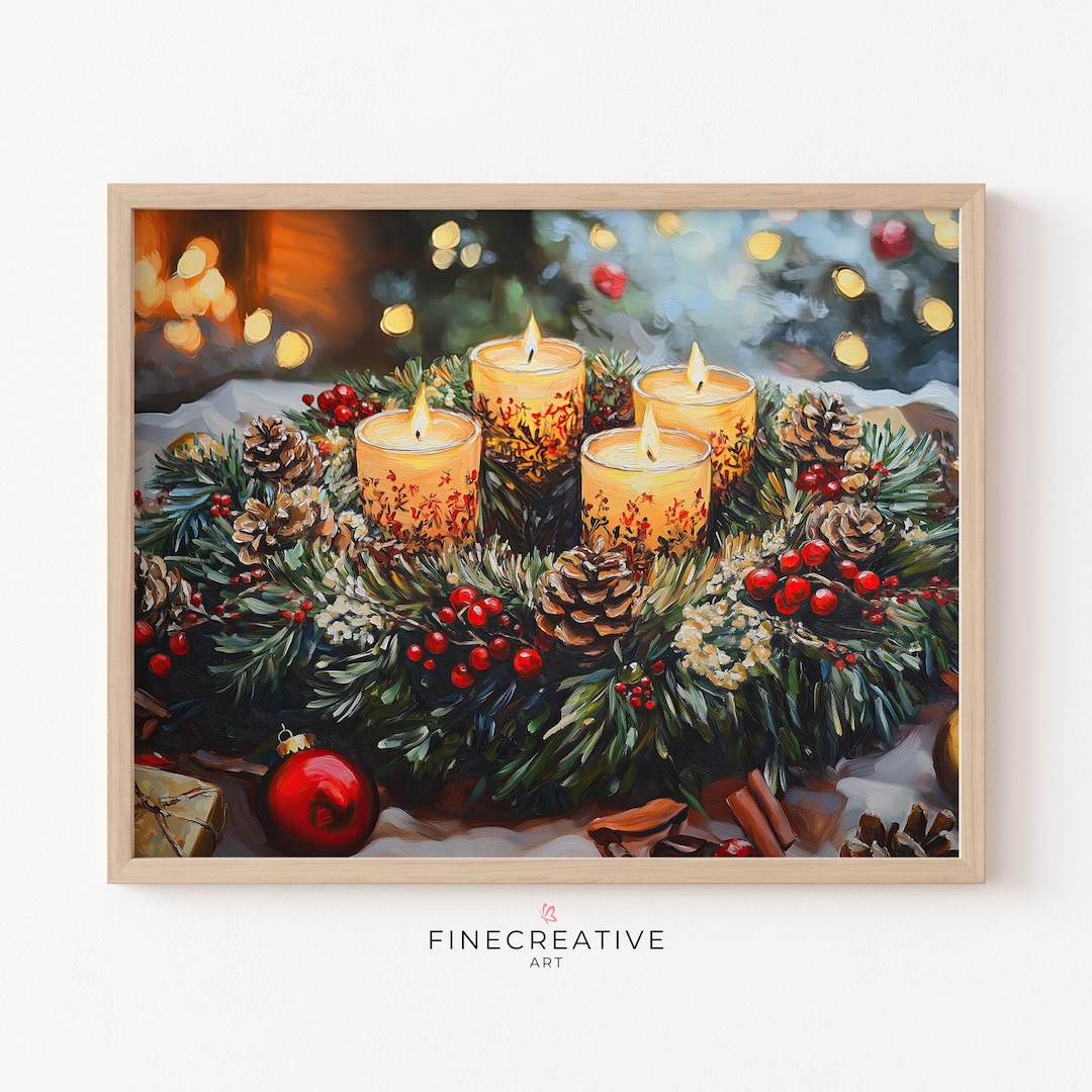 Advent Wreath Art Print | Christmas Lights Painting | Holiday Wall Art ...